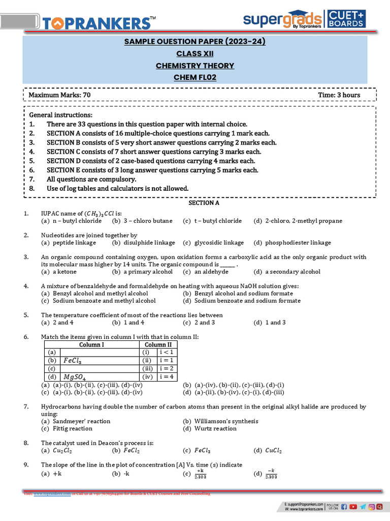 Chemistry Board Sample Paper 02 Questions 027c46ad51b8e | PDF ...