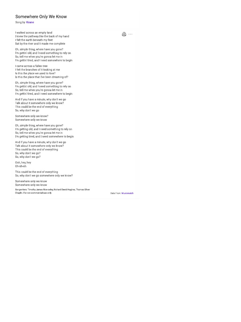 Somewhere We Only Know | PDF