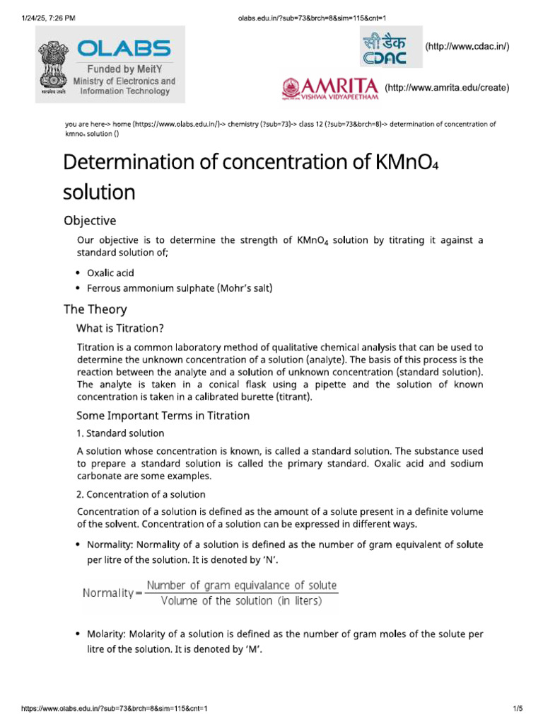 Concn of Kmno4 | PDF