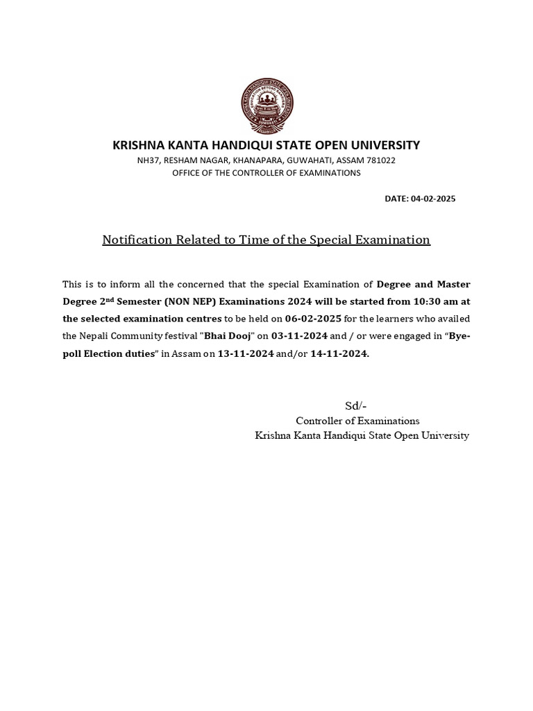 NOTIFICATION - SPECIAL EXAM - Timing 20250204060418 | PDF