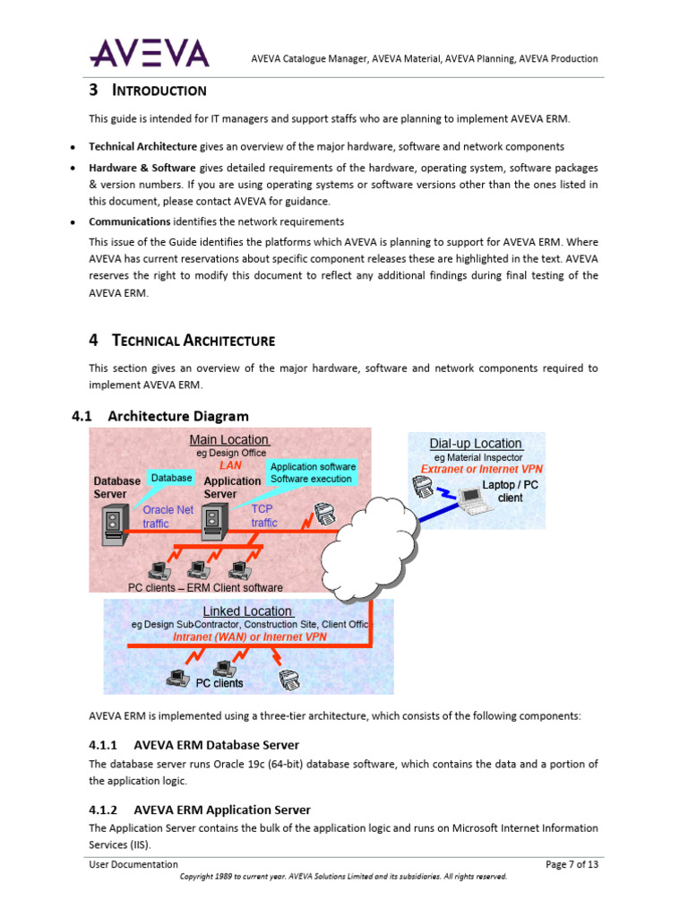 AVEVA ERM 17.1 Requirements | PDF | Computer Network | Databases