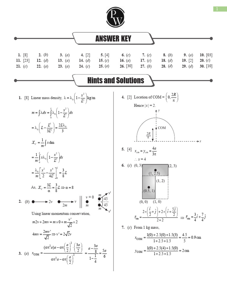 Center of Mass Worksheet Answers | PDF | Geometry | Mechanics