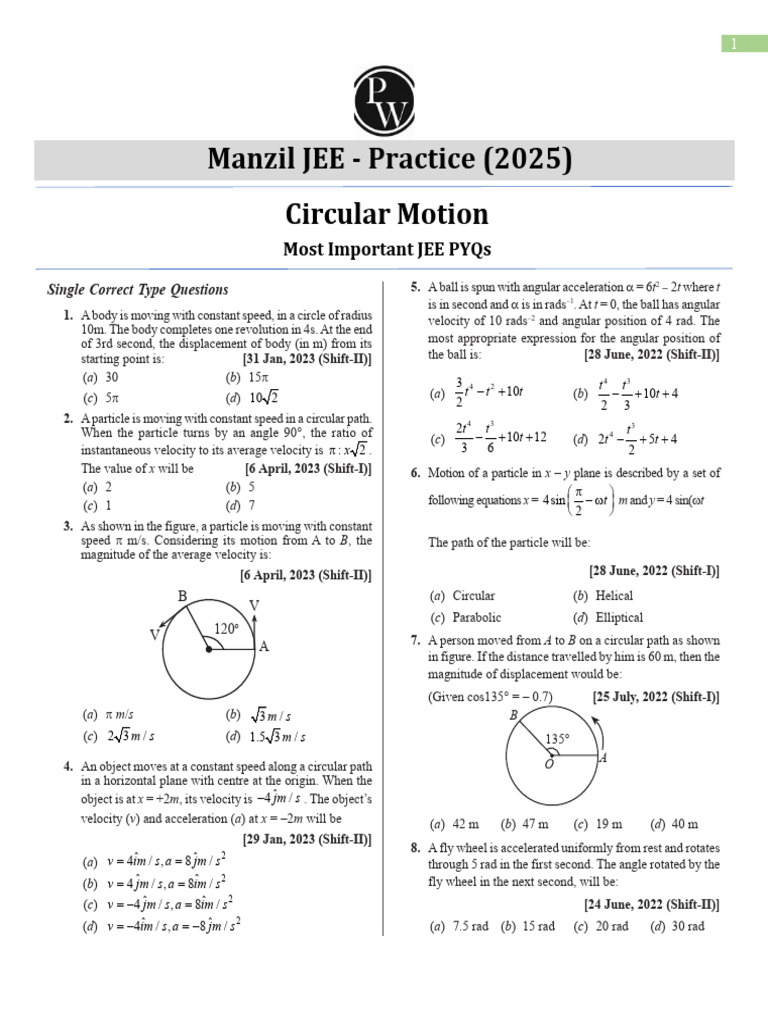 Circular Motion (Questions) | PDF | Acceleration | Velocity