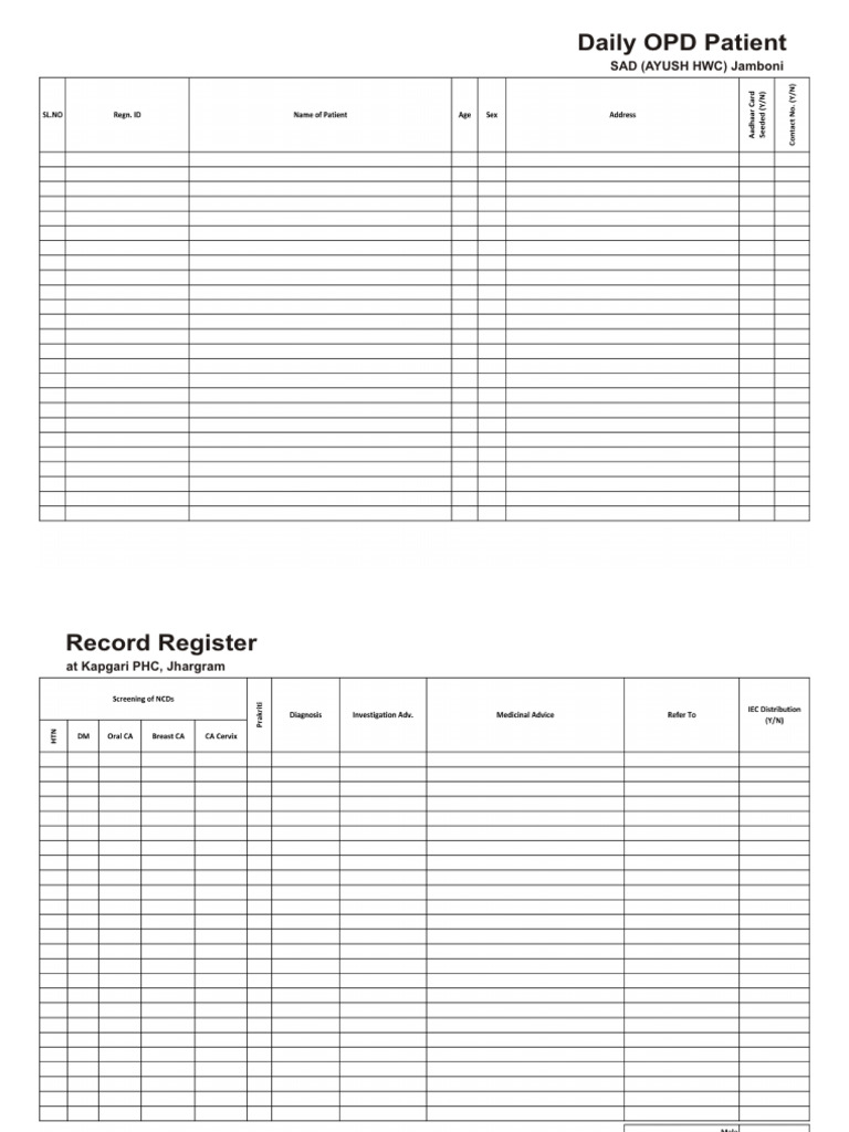 Daily OPD Patient Record Register | PDF