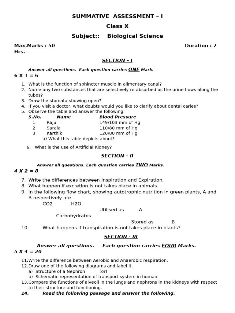 SA1 Biology | PDF | Biology