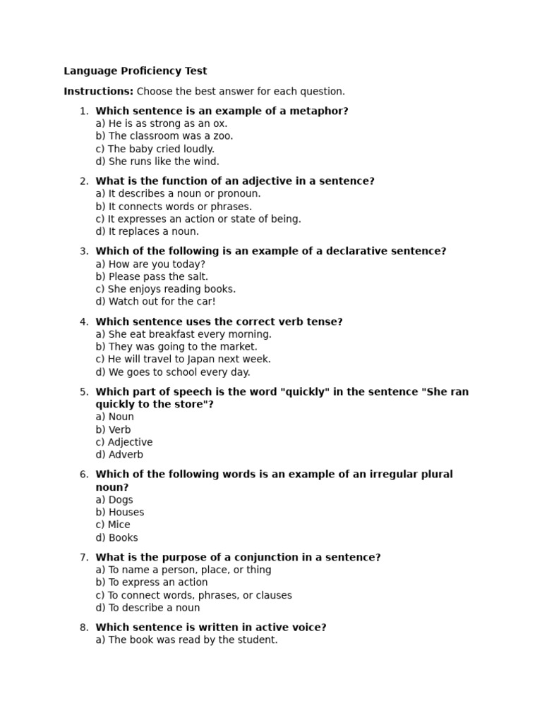 Language Proficiency Test 3 | PDF
