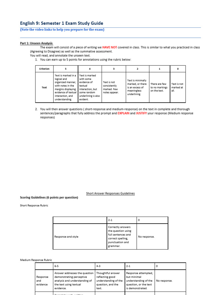 Gr. 9 - Semester 1 Study Guide | PDF | Question | Cognitive Science