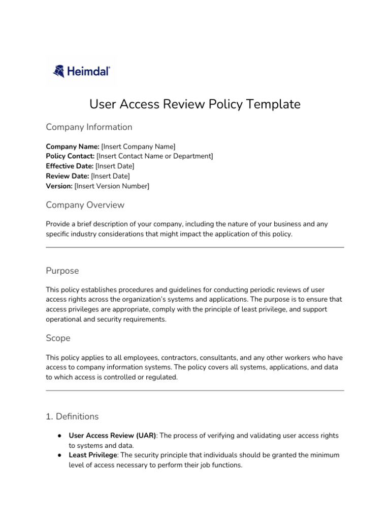 User Access Review Policy Template | PDF