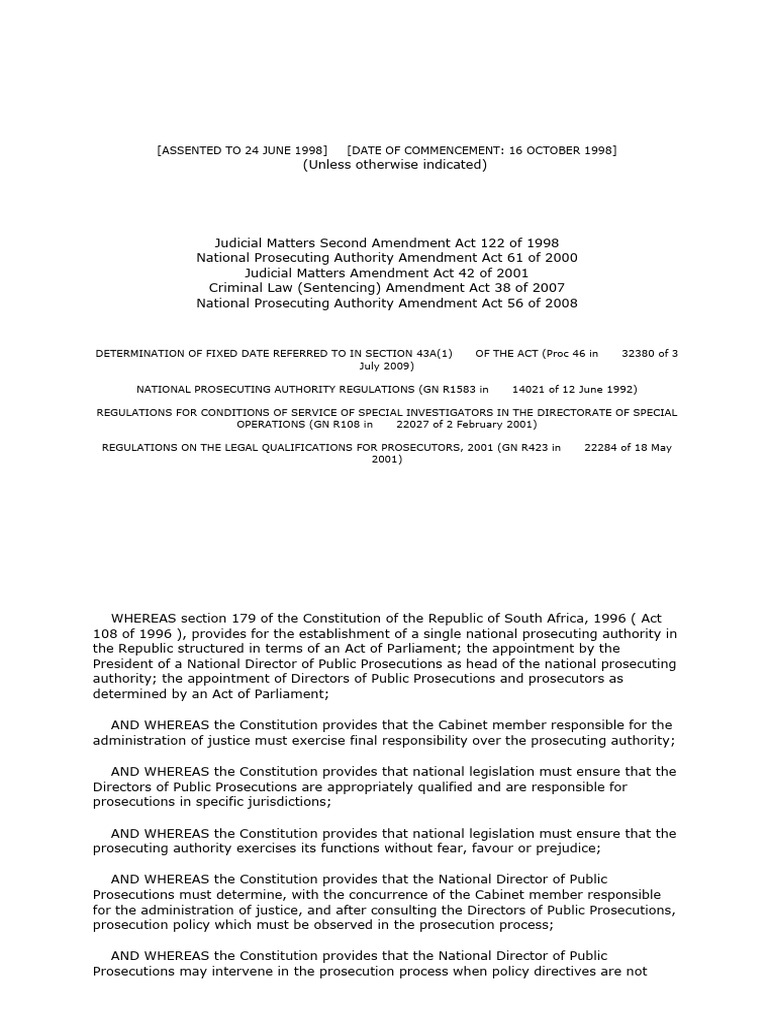 National Prosecuting Authority Act 32 1998 | PDF | Prosecutor | Salary