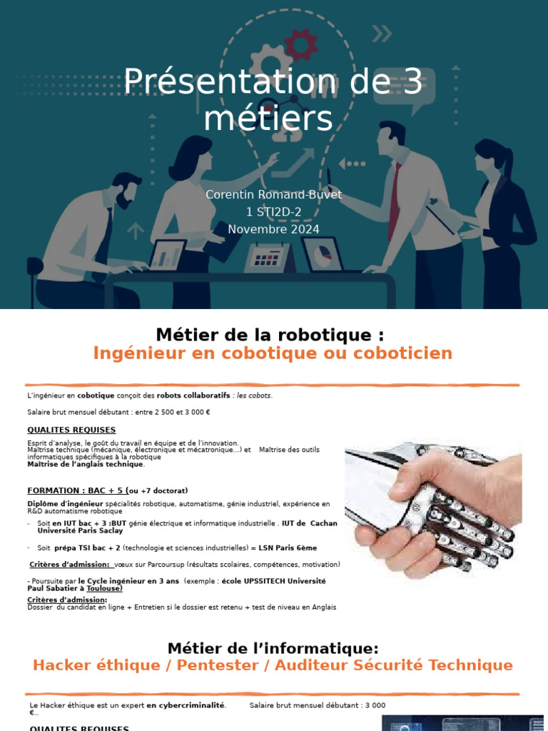 Présentation de Mes Métiers de L'avenir - V2 | PDF | Ingénieur | Robotique