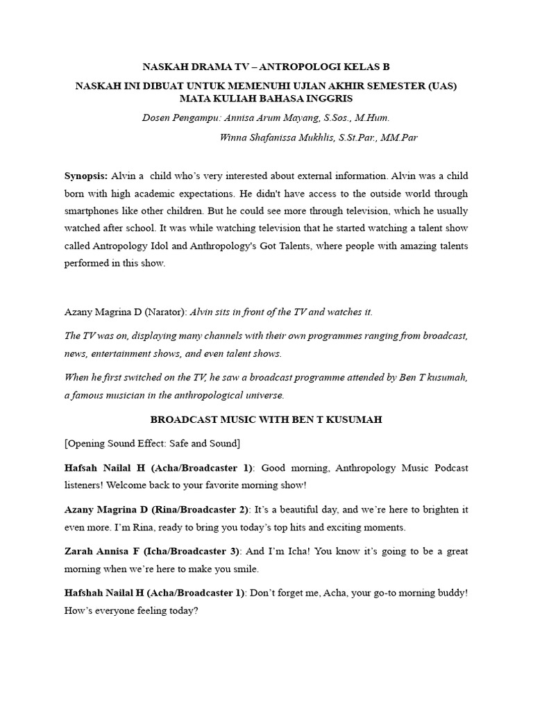 Naskah Drama B Inggris TV Kelas B Antrop | PDF