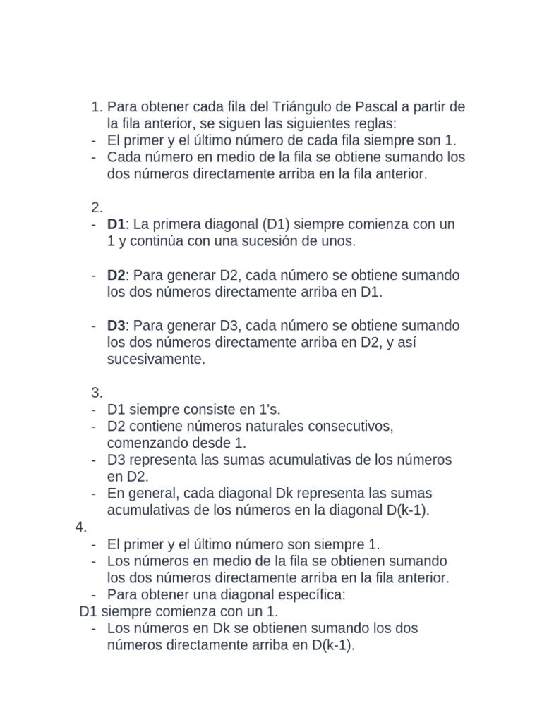 Reglas y Cálculos del Triángulo de Pascal | PDF