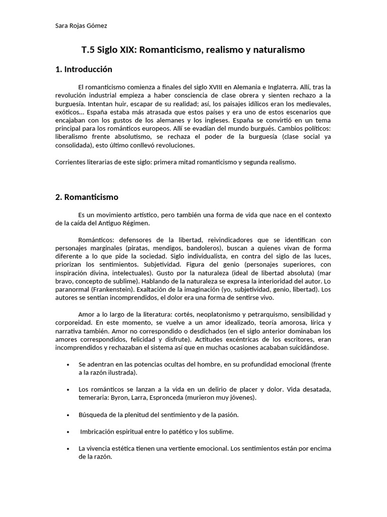 Siglo Xix Romanticismo, Realismo y Naturalismo | PDF | Romanticismo ...