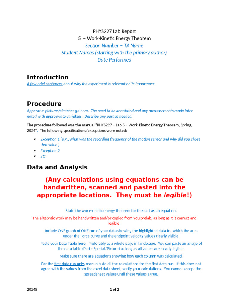 PHYS227 Lab 5 Report Template - Work-Kinetic Energy Theorem | PDF ...
