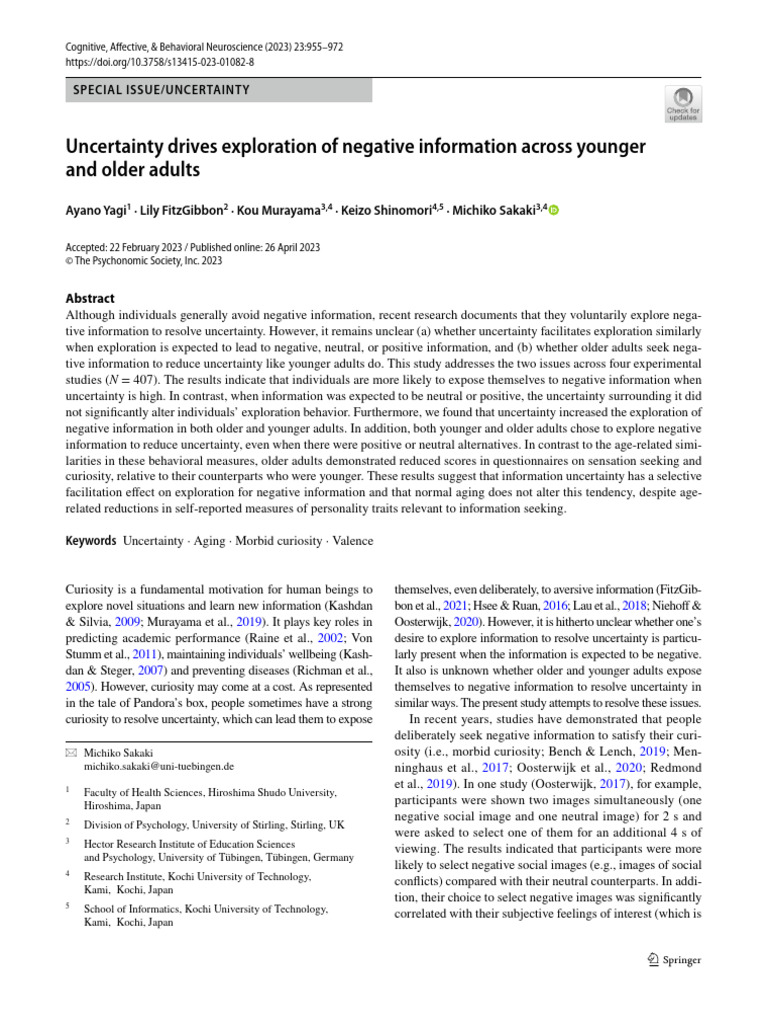 Uncertainty Drives Negative Info Exploration | PDF | Curiosity | Affect (Psychology)
