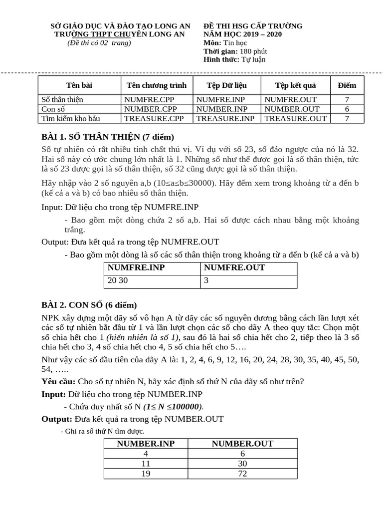 De Thi HSG Cap Truong NH 19 - 20 | PDF