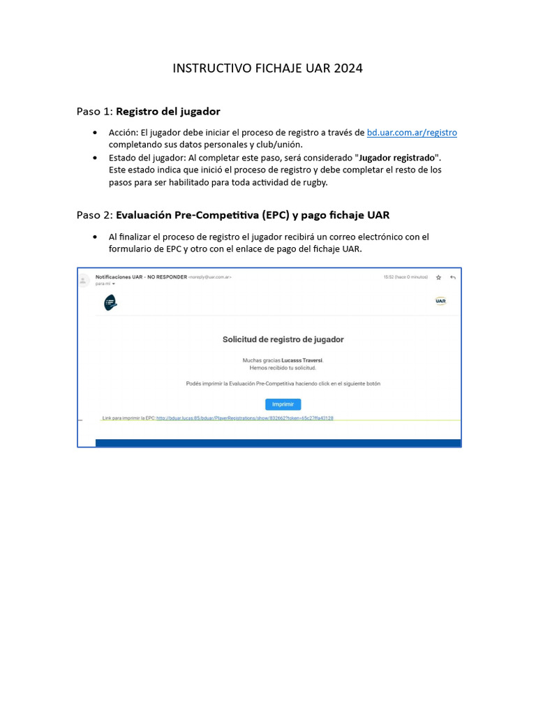 Instructivo Pago Fichaje Uar | PDF