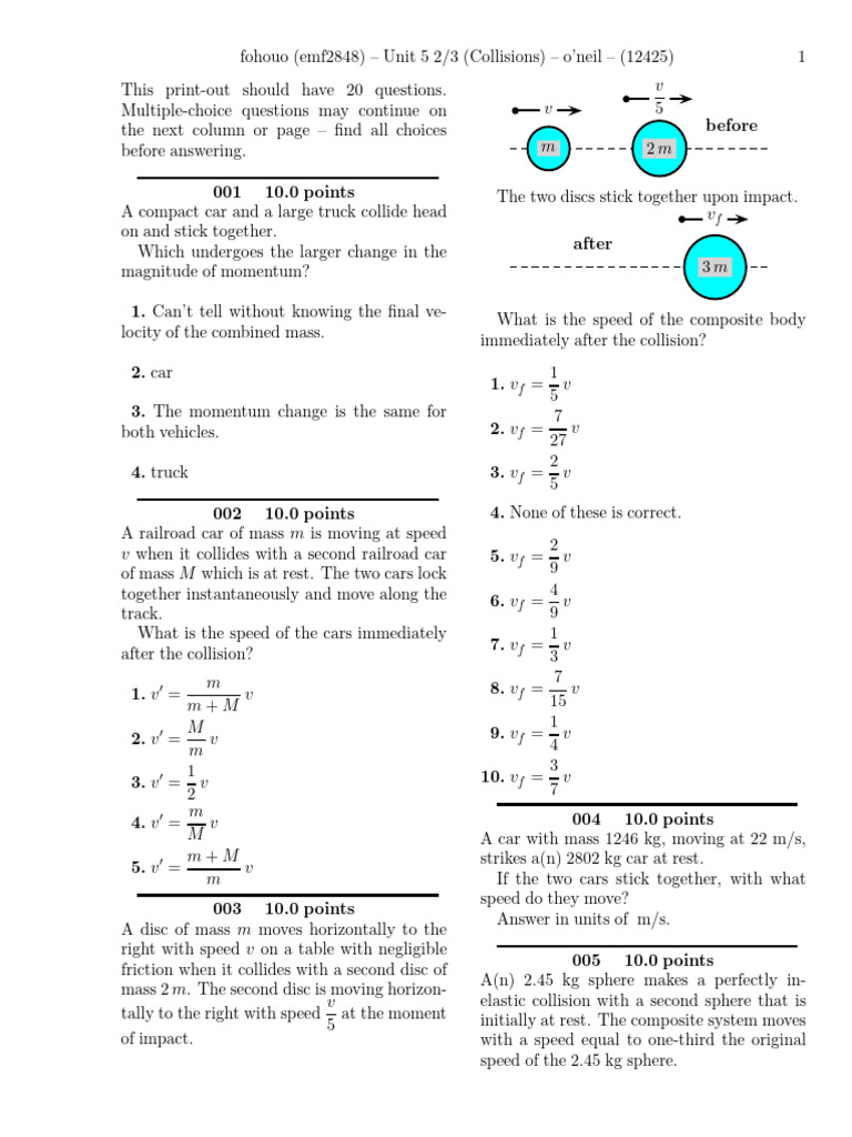 Unit 5 2_3 (Collisions)-problems | PDF | Collision | Mass