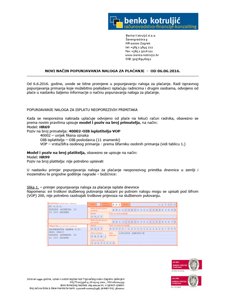 Obavijest - Novi Način Popunjavanja Naloga Za Plaćanje | PDF