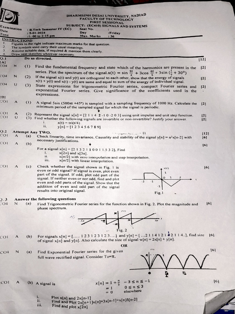 Signal System Sessionals | PDF | Fourier Series | Harmonic Analysis