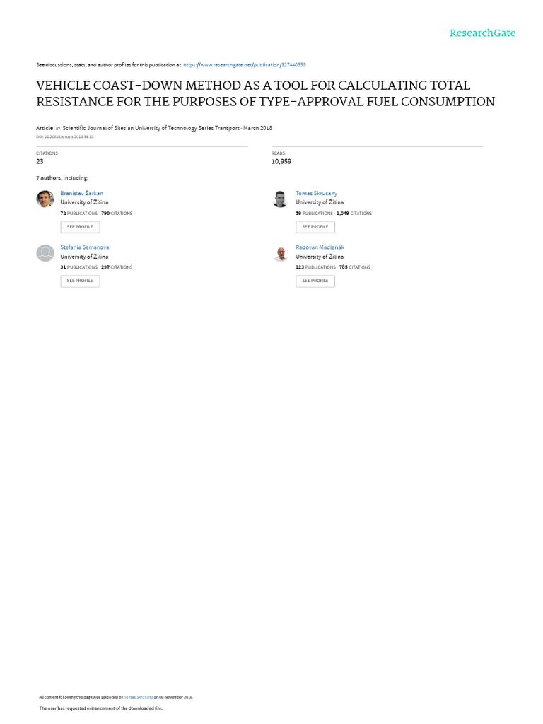 Vehicle Coast-Down Method As A Tool For Calculatin | PDF
