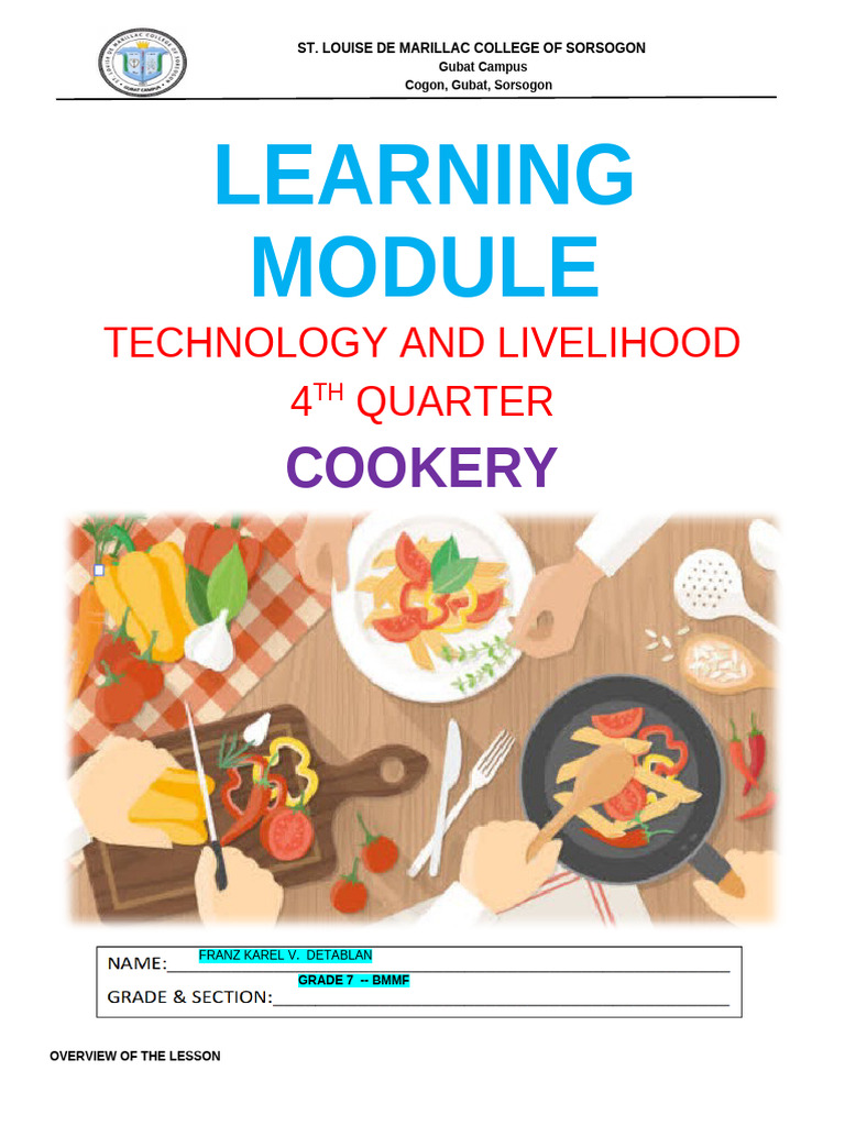 Cookery 4TH QTR Week 1 and 2 Enhanced Module | PDF | Waste | Kitchen ...
