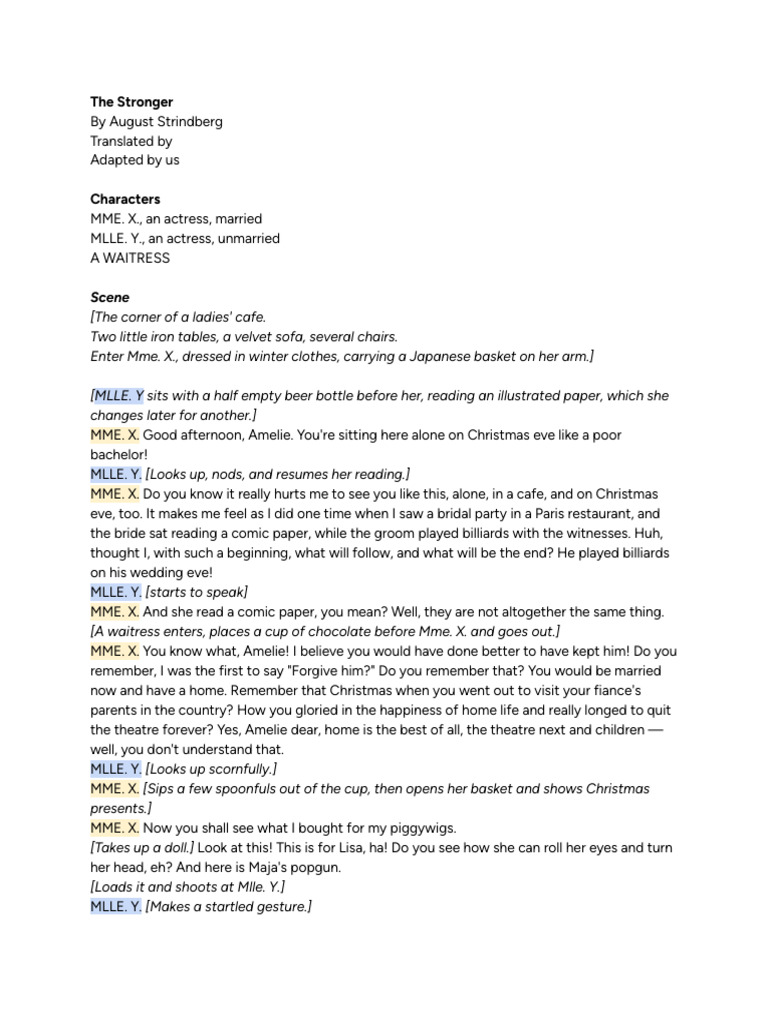 The Stronger: A Strindberg Play Analysis | PDF