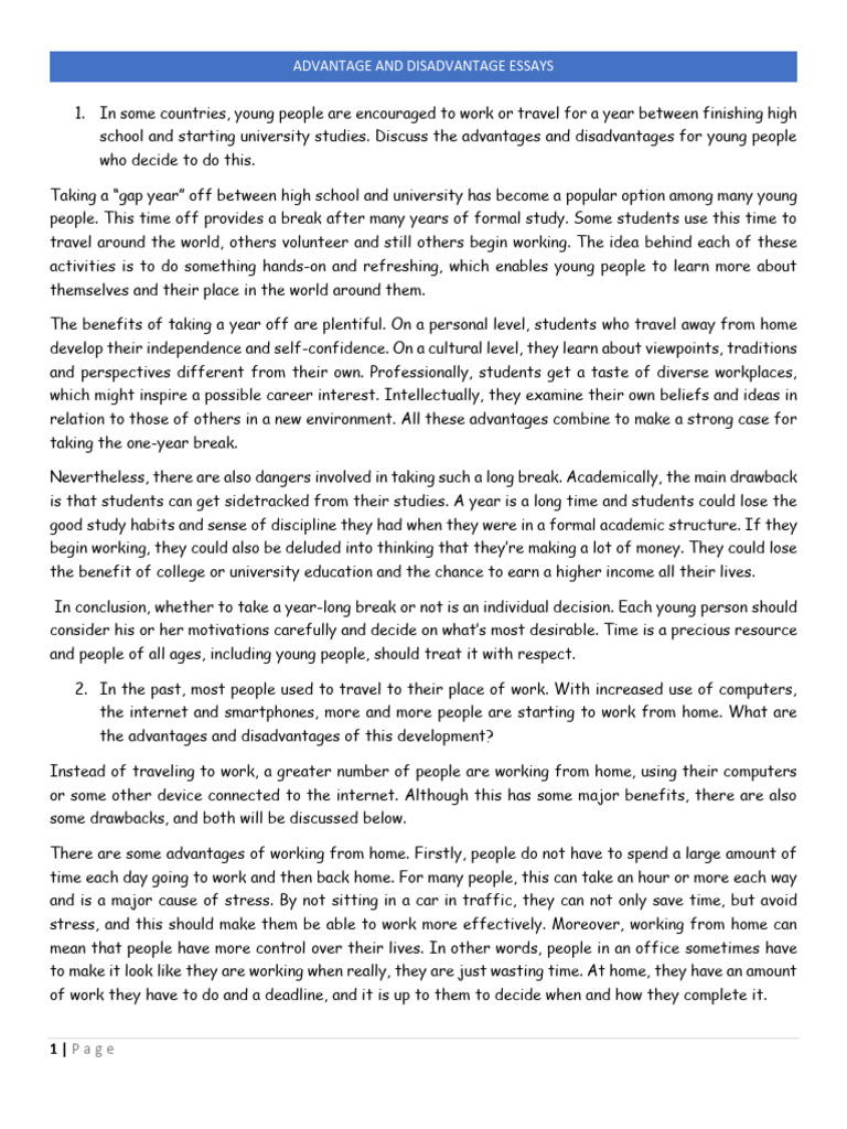 Advantage and Disadvantage Essays | PDF | Globalization | Employment