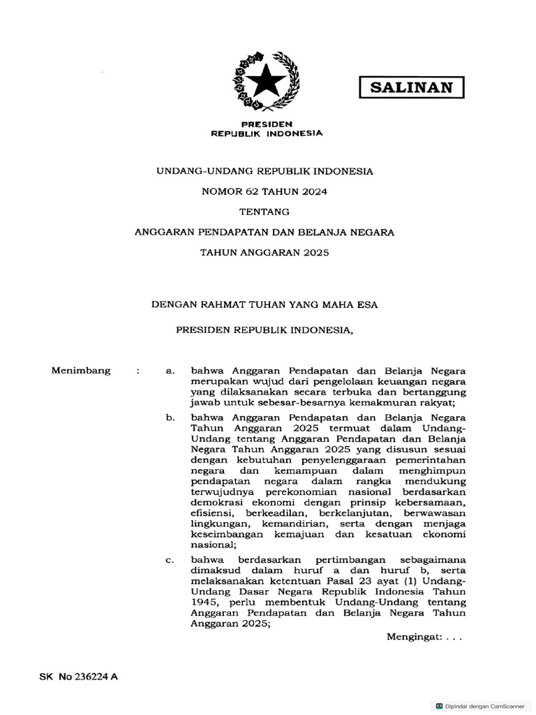 Salinan UU Nomor 62 Tahun 2024 | PDF