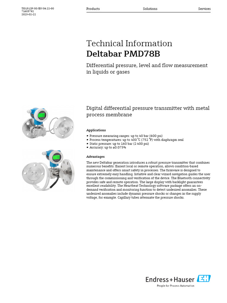 eh-deltabar-pmd78b-differential-pressure-transmitter-datasheet | PDF ...