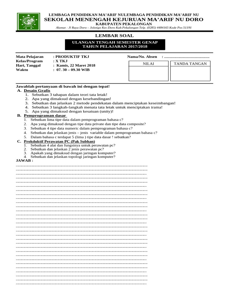 UTS 2 SOAL - Kelas X | PDF