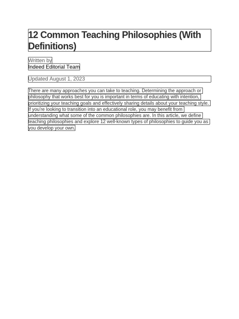 12 Teaching Philosophies Explained | PDF
