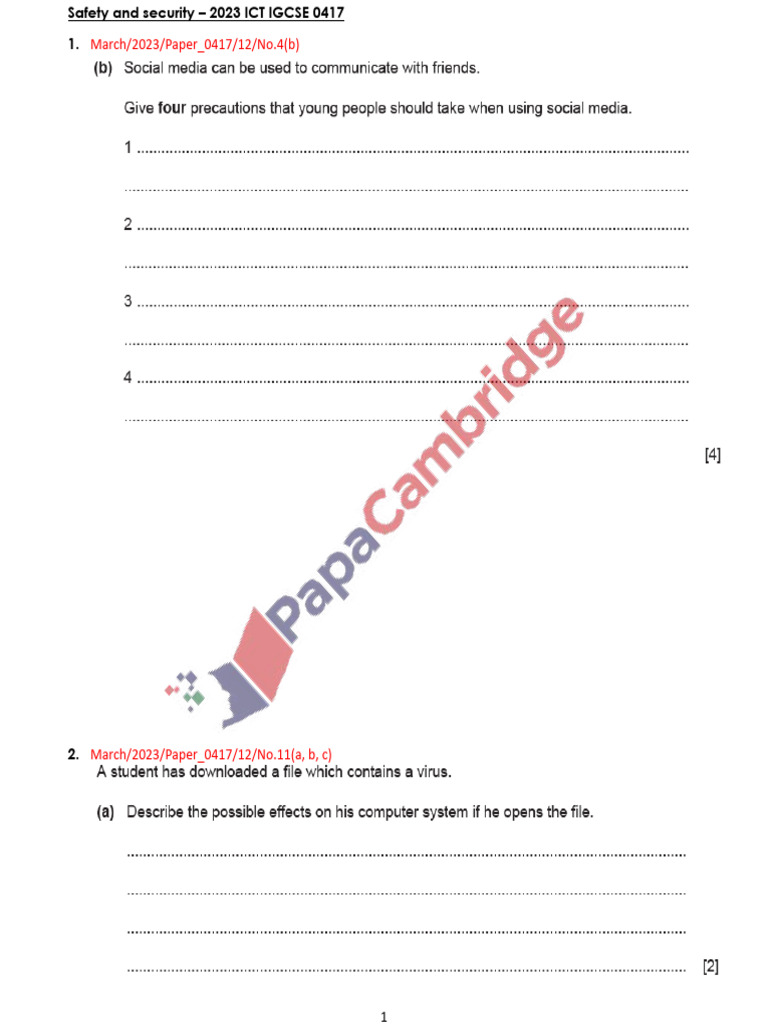 ICT IGCSE 0417 Safety & Security Papers | PDF