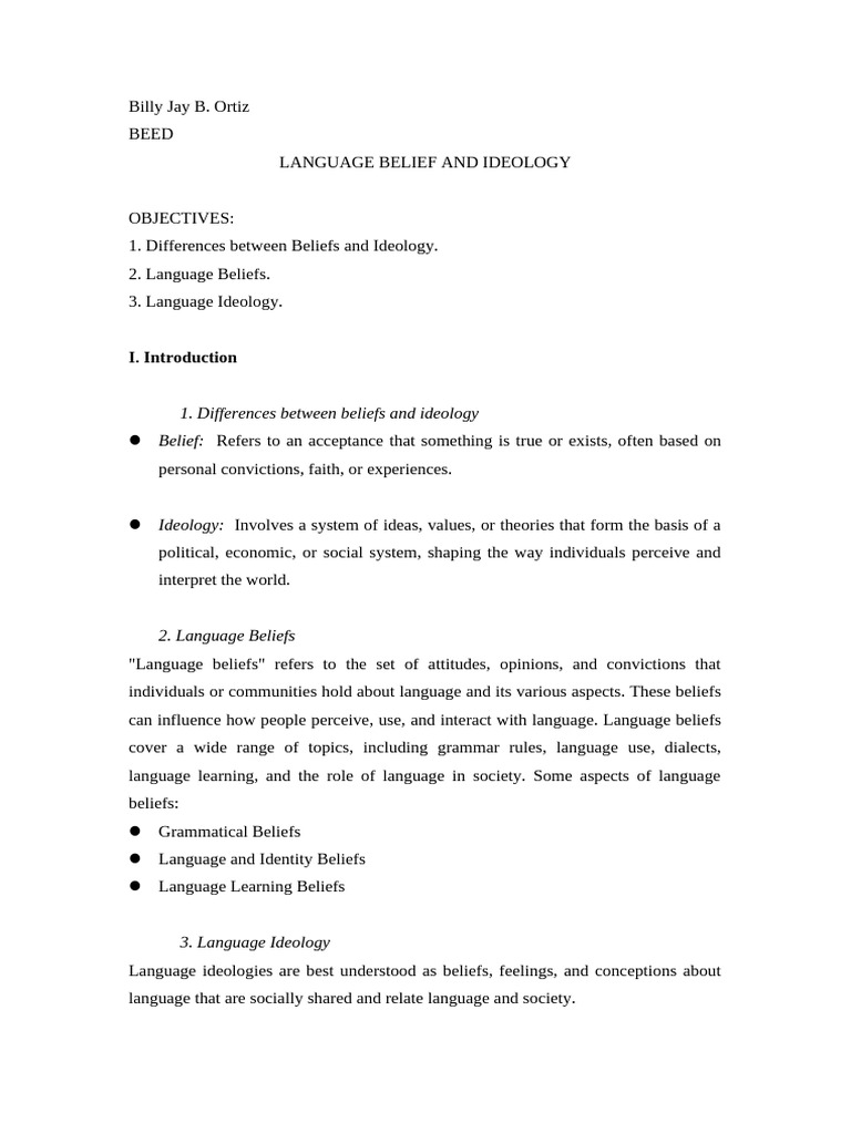 Language Belief and Ideology Final Written Report | PDF