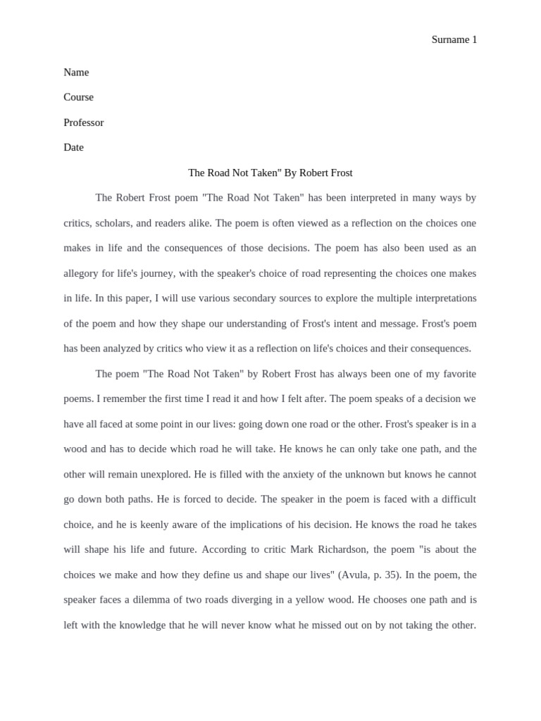 Analyzing Choices in Frost's "The Road Not Taken" | PDF