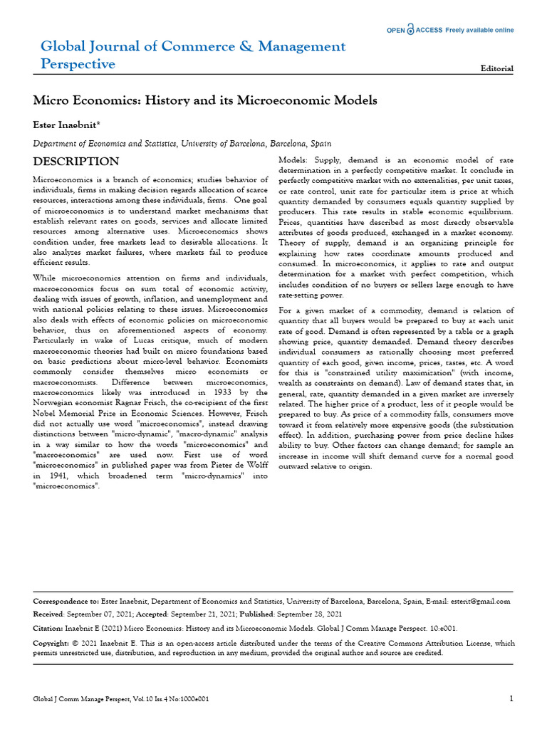 Micro Economics History and Its Microeconomic Models | PDF ...