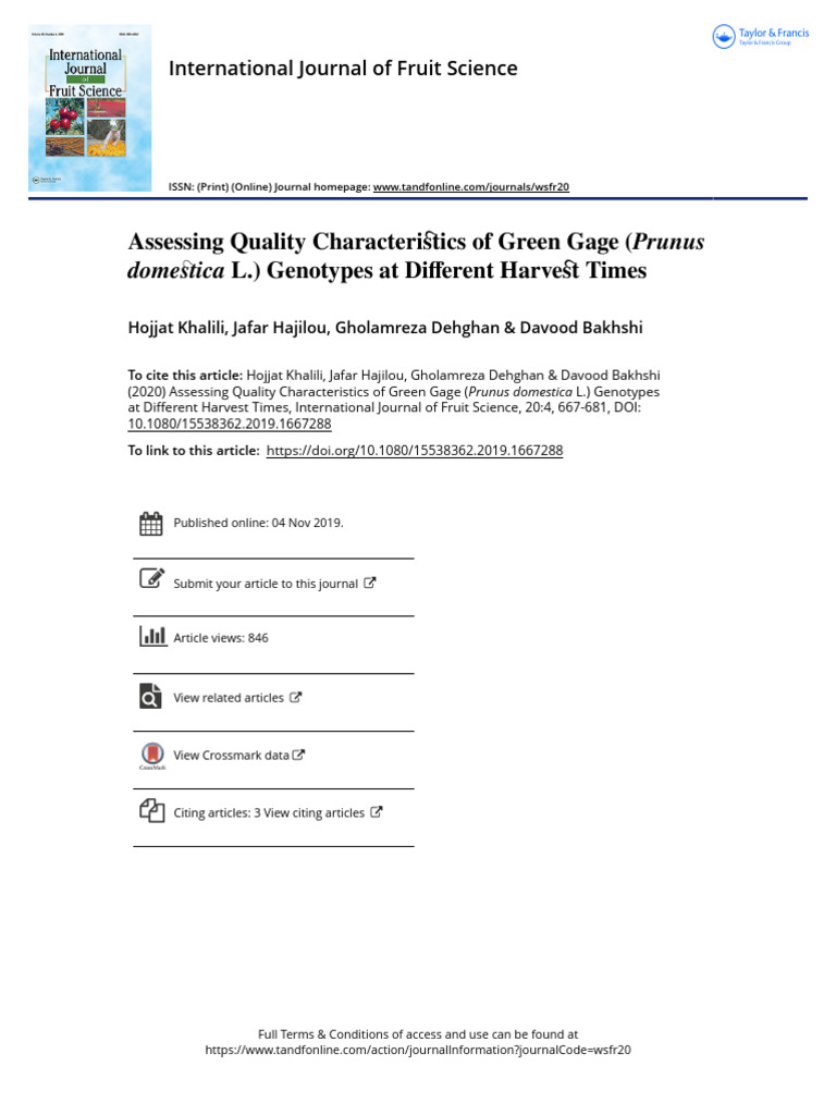 Assessing Quality Characteristics of Green Gage Prunus Domestica L ...