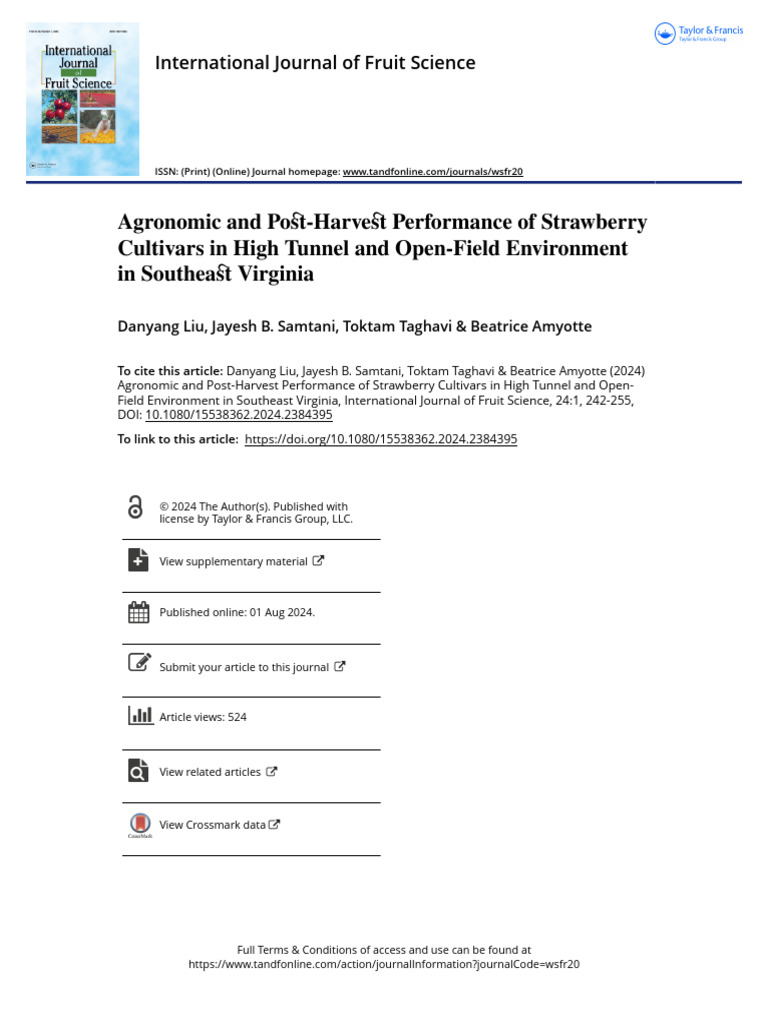 Agronomic and Post-Harvest Performance of Strawberry Cultivars in High ...
