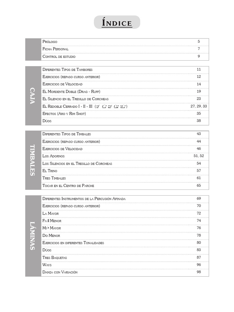 Método de Percusión: Ejercicios y Técnicas | PDF | Composiciones ...