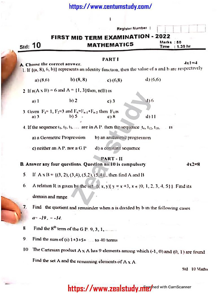 10th First Mid Term Maths QP | PDF