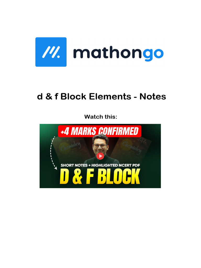 Chemistry: d & f Block Elements | PDF