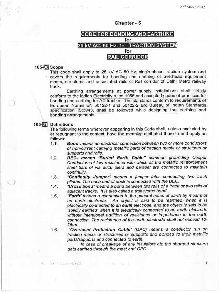 DMRC Code For Earthing and Bonding | PDF