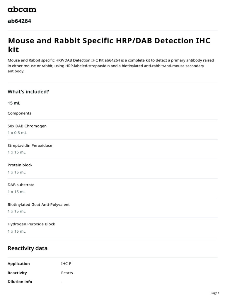 Mouse/Rabbit HRP/DAB IHC Kit ab64264 | PDF | Immunohistochemistry ...