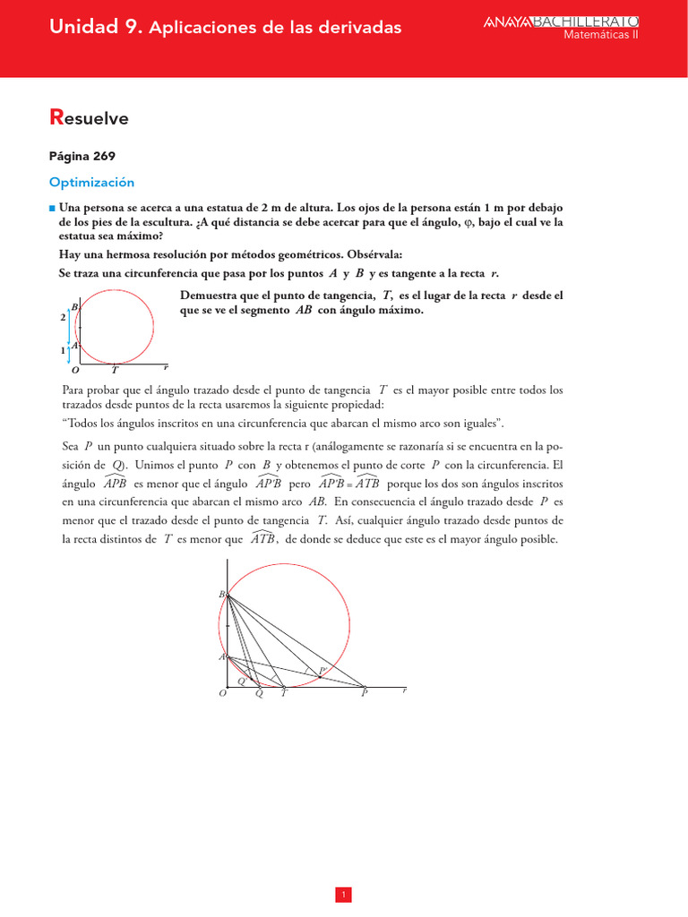 Matematicas II Anaya 2oBACH Tema 9 Aplicaciones de La Derivada | PDF | Tangente | Derivado