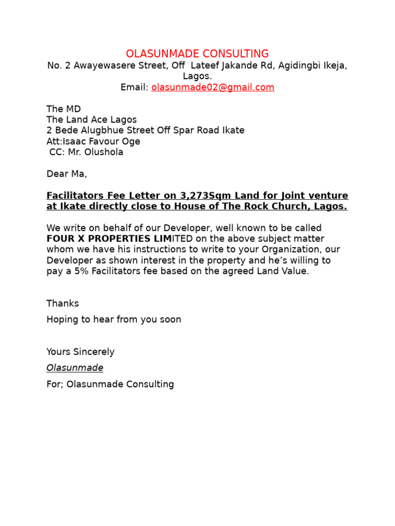 Fee Letter On The Ikate JV | PDF