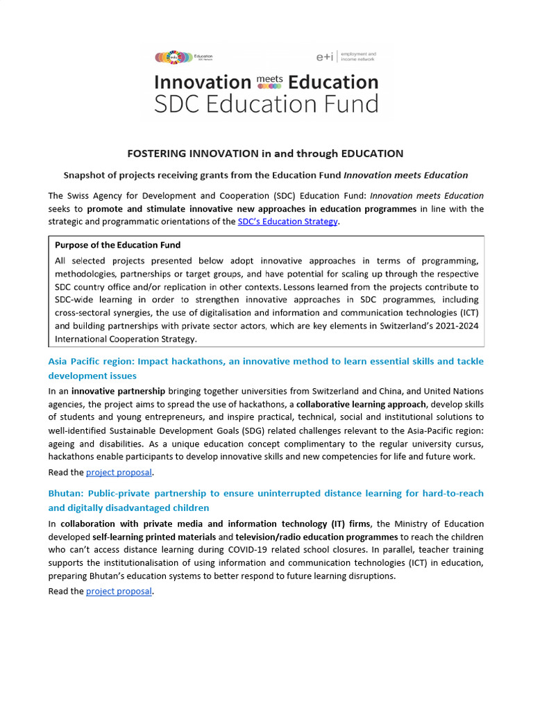 Innovative Education Projects Overview | PDF | Science, Technology ...