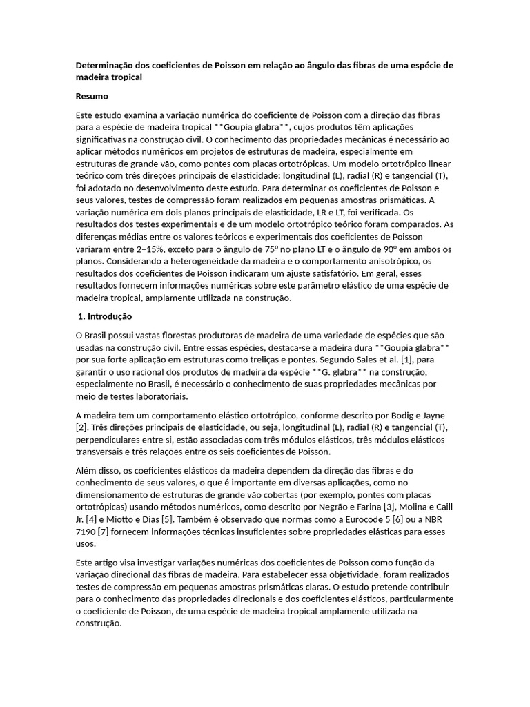Coeficientes de Poisson da Goupia glabra | PDF | Elasticidade linear ...