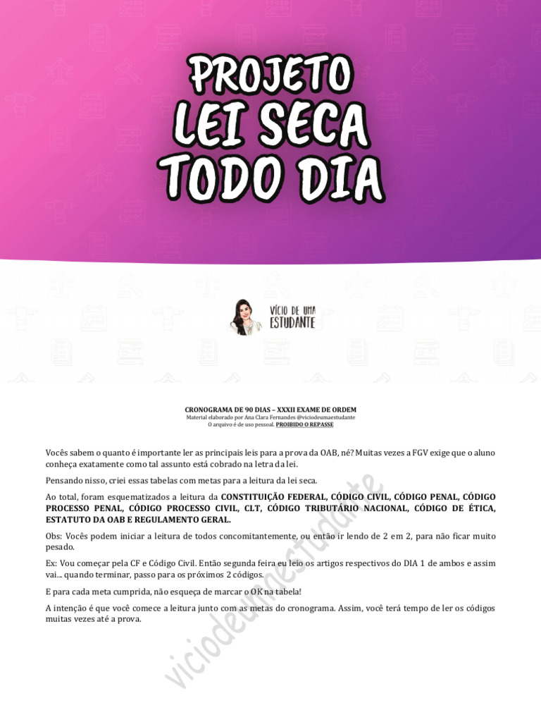 Cronograma 90 Dias Lei Seca | PDF | Lei Estatutária | Documentos jurídicos