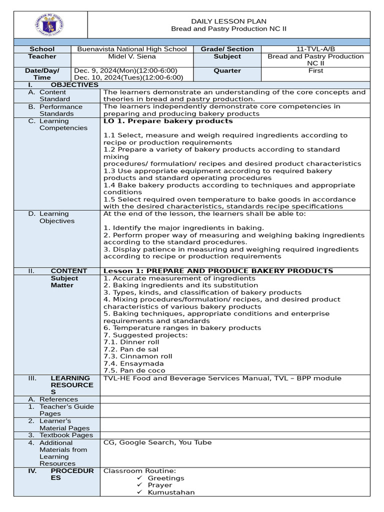 DAILY LESSON PLAN - BPP-MIDEL S. Dec 10, 2024 | PDF