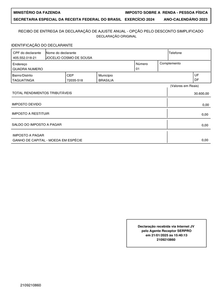 IRPF 2024 2023 Origi Imagem Recibo | PDF | Imposto de Renda | Impostos